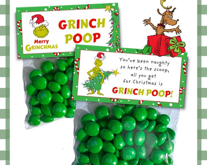 Grinch Poop Printable, Treat Bag Topper, Christmas Candy Bag Topper ...