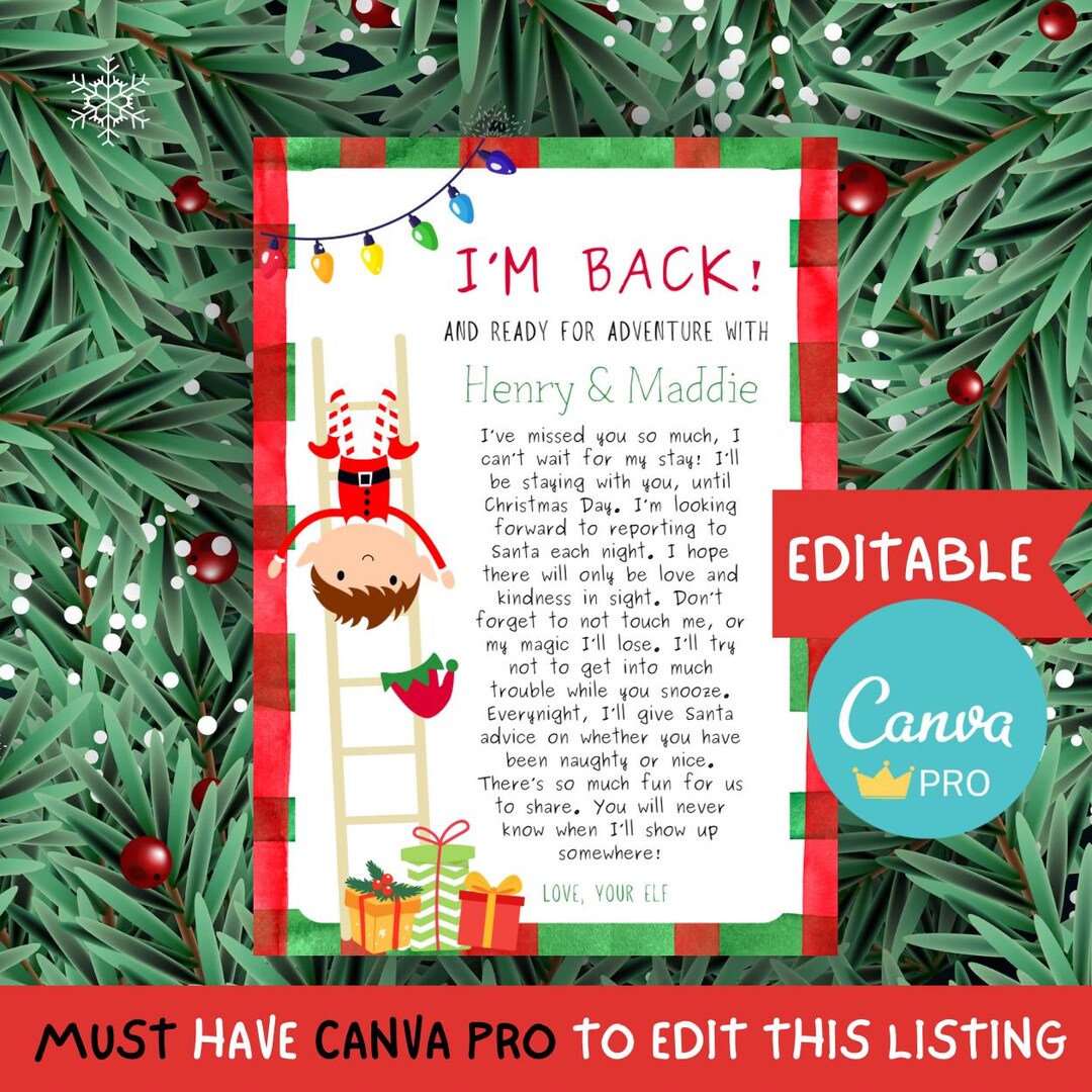 Editable Elf Arrival Letter Return Letter Christmas Elf I'm Back Elf ...