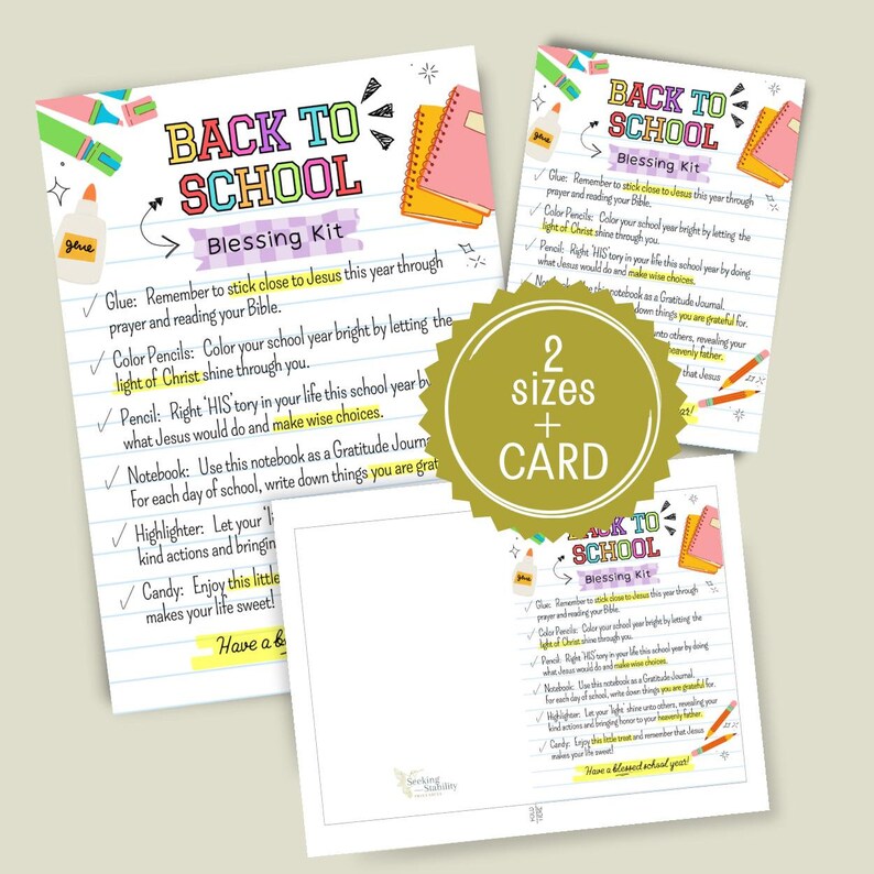 Back to School Blessing Kit Bundle | Back to School Prayer Gift Tag ...