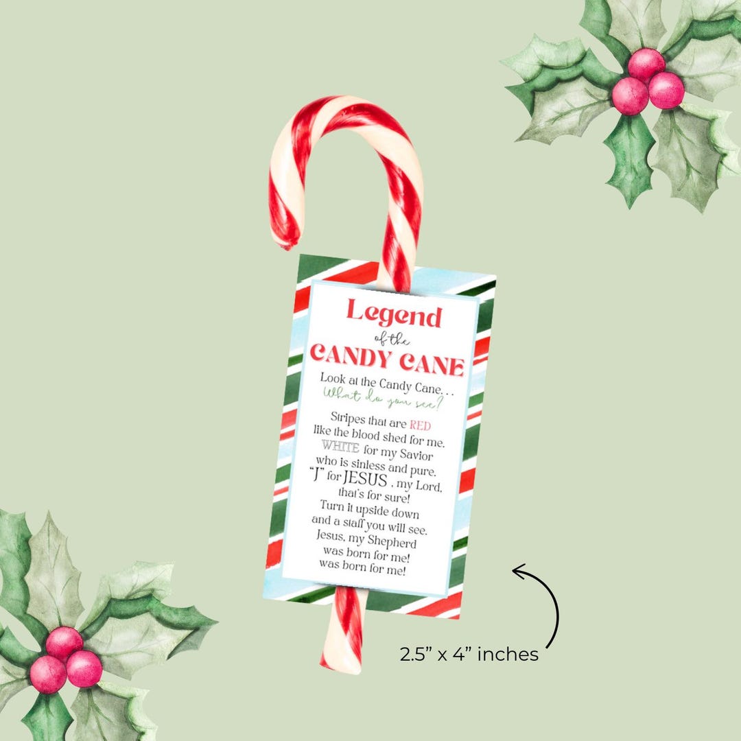 Legend of the Candy Cane Printable Tag, Candy Cane Poem, Christmas Tags ...