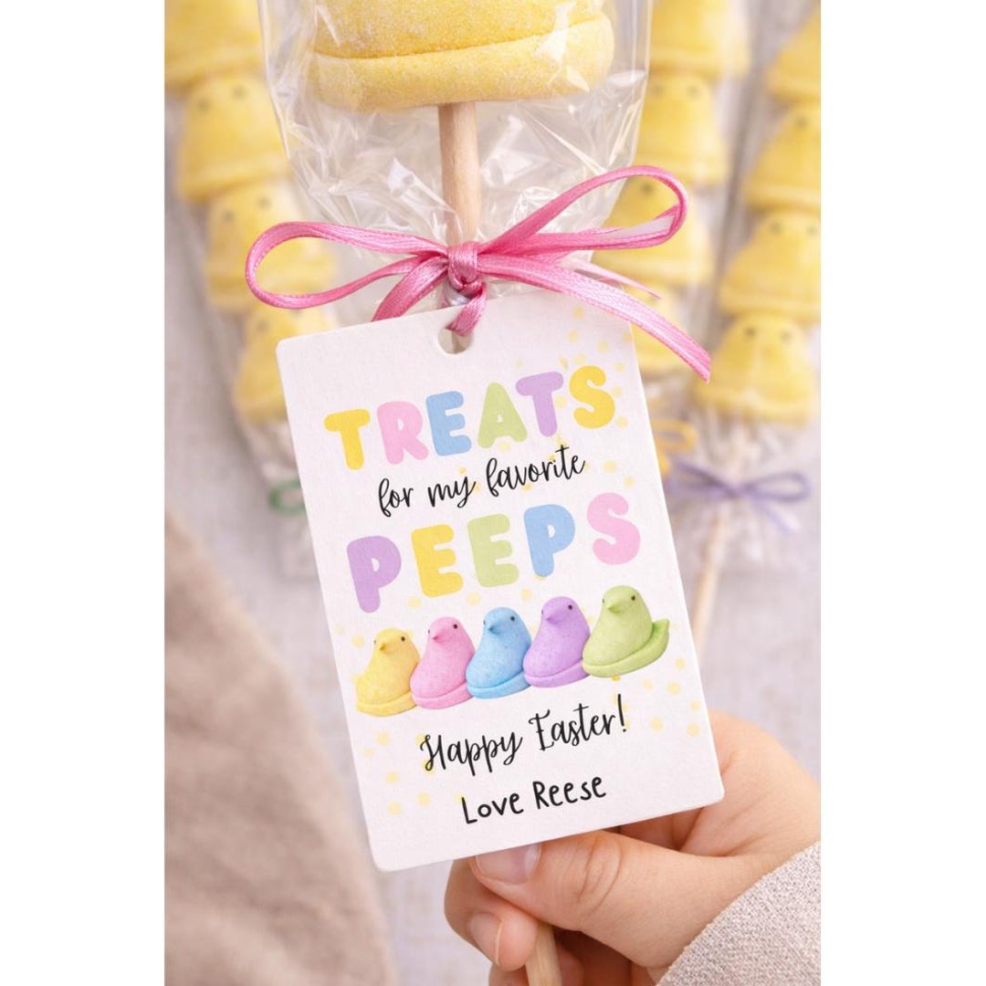 Editable Peeps Easter Gift Tag, Kids Easter Basket Treat Printable ...