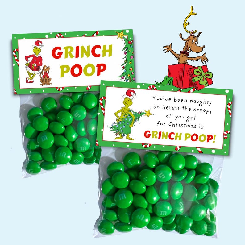 Grinch Poop Printable, Treat Bag Topper, Christmas Candy Bag Topper ...