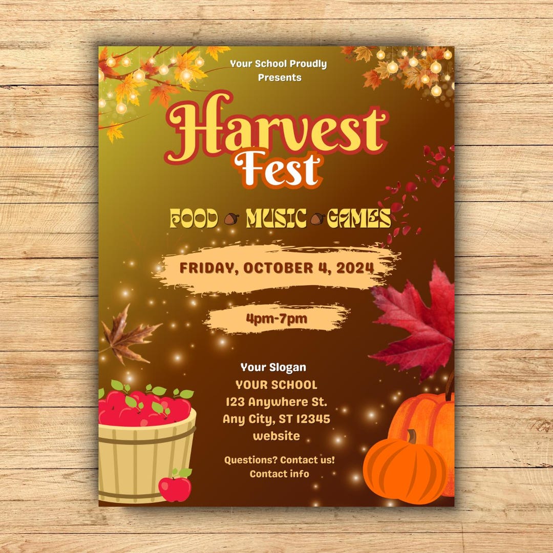 EDITABLE Harvest Fall Fest Flyer Template, Fall Carnival Autumn Flyer ...