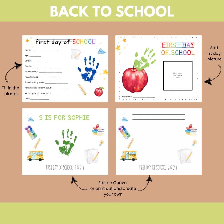 First Day of School Handprint Craft Back to School Printable Memory ...