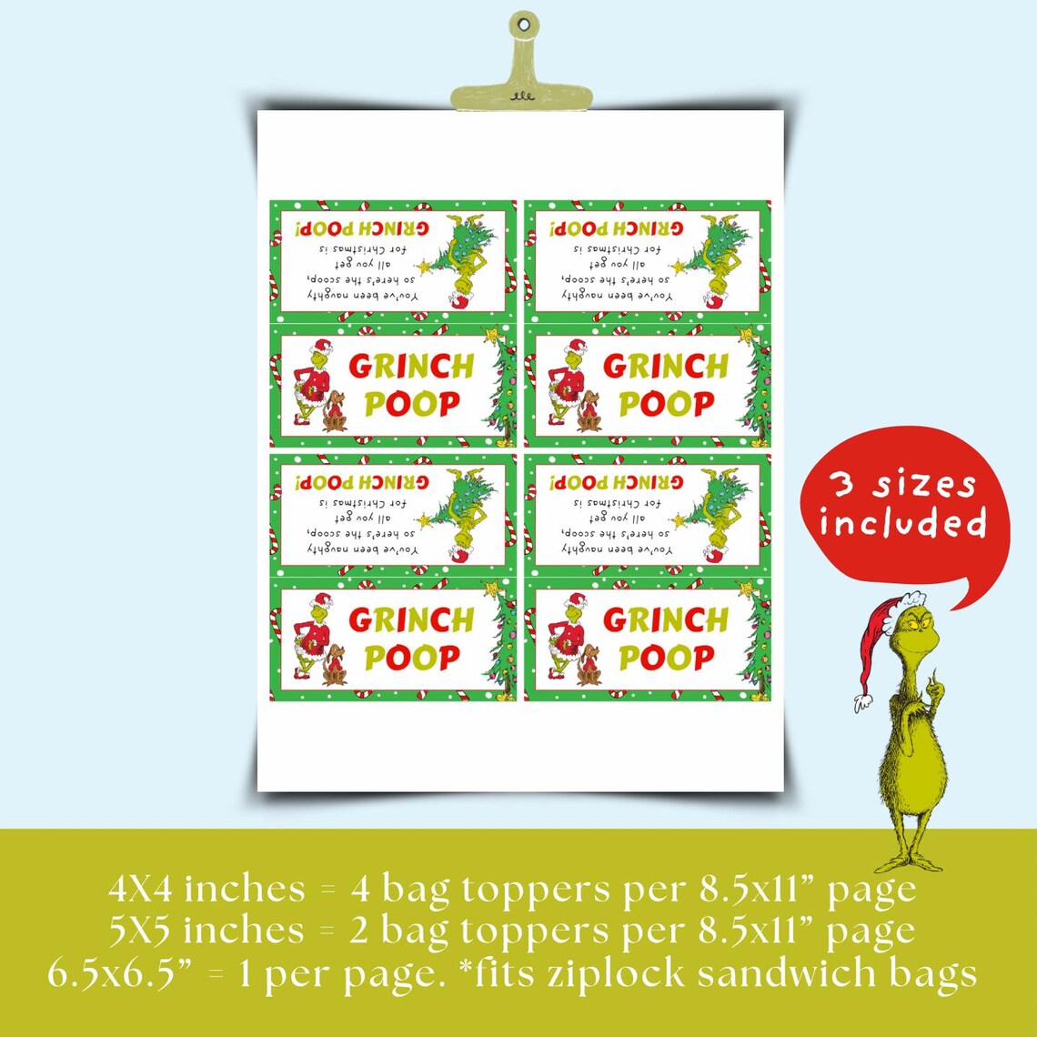 Grinch Poop Printable, Treat Bag Topper, Christmas Candy Bag Topper ...