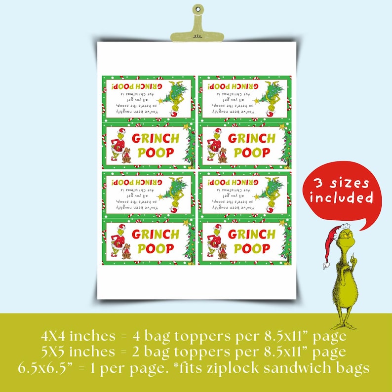 Grinch Poop Printable, Treat Bag Topper, Christmas Candy Bag Topper ...