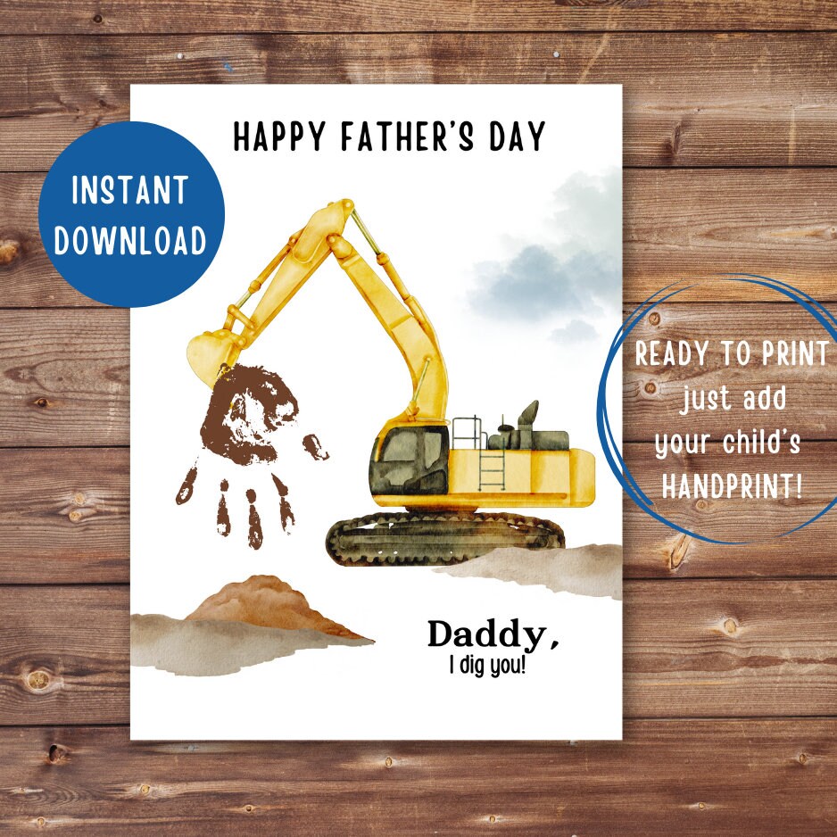 Father’s Day Handprint Craft | PRINTABLE | EXCAVATOR Father’s Day Craft ...