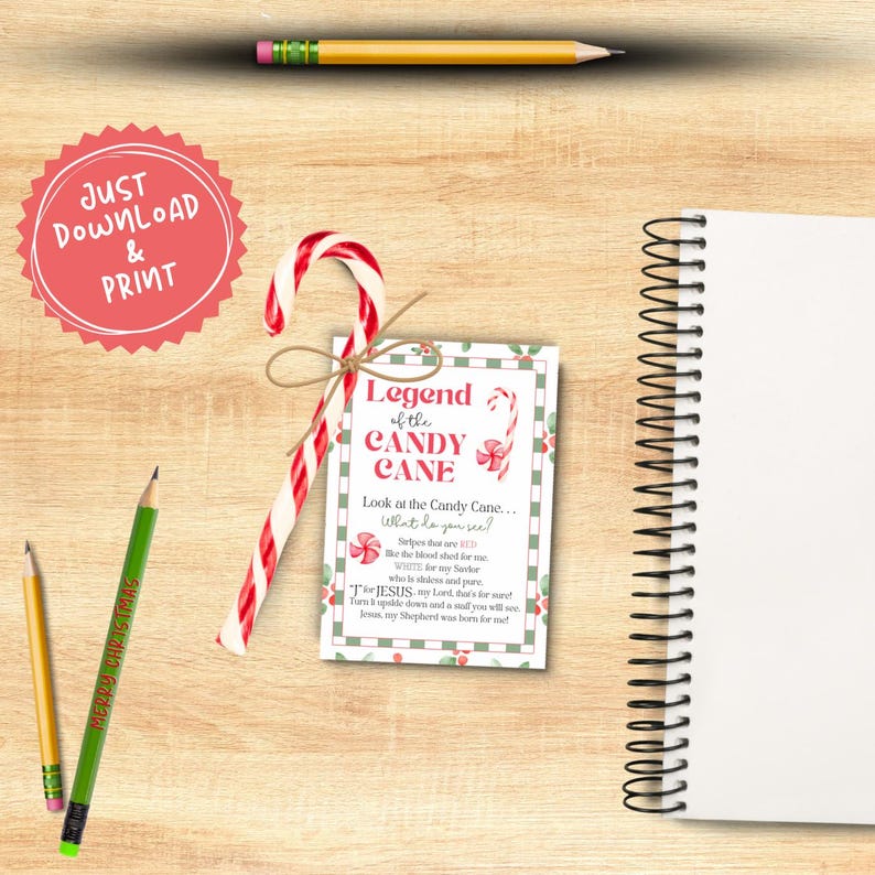 Legend of the Candy Cane Printable Tag,candy Cane Poem, Christmas Tags ...