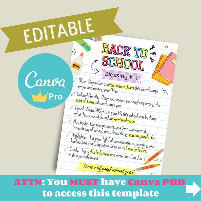 EDITABLE Back to School Blessing Kit | Back to School Prayer Gift Tag ...