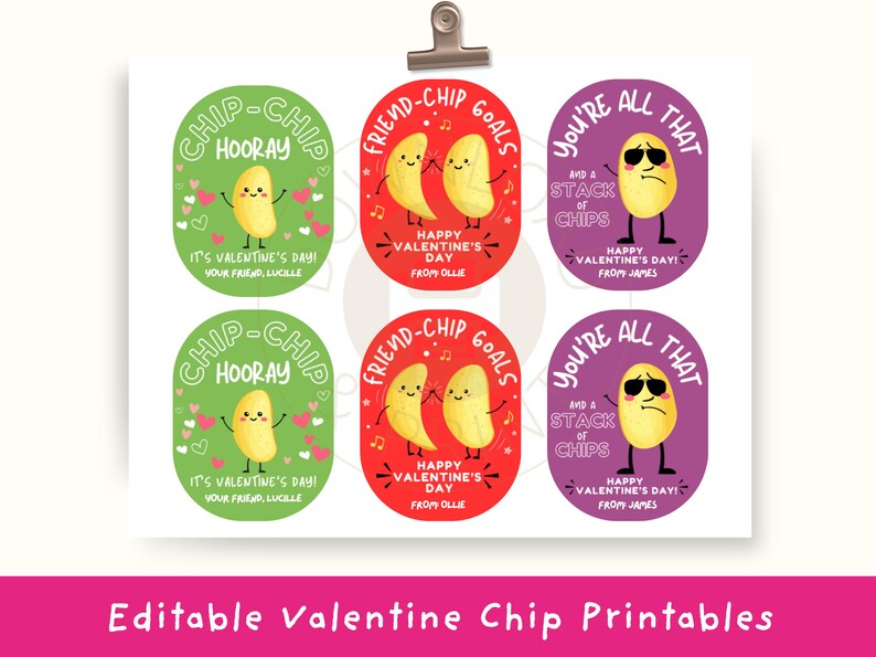 Editable Chips Kids Valentines Printable - for Snack Chip Cup, Kids ...