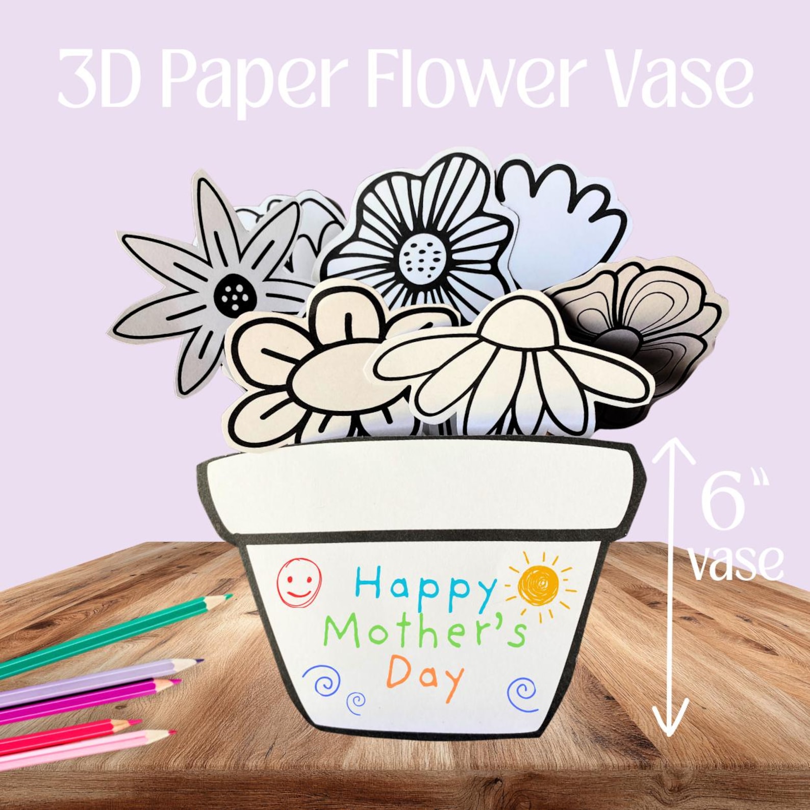 Spring 3D Paper Flower Vase Printable, DIY Standing Bouquet Craft ...