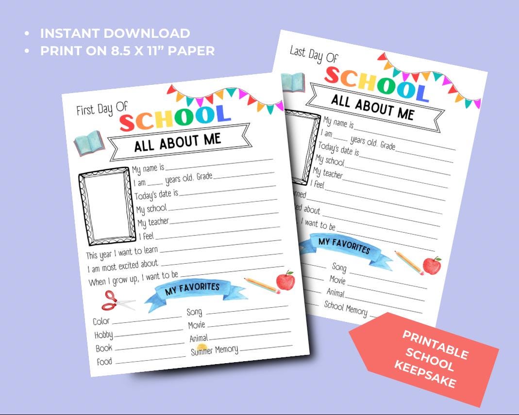 First and Last Day of School Printable | Back to School Questionnaire ...