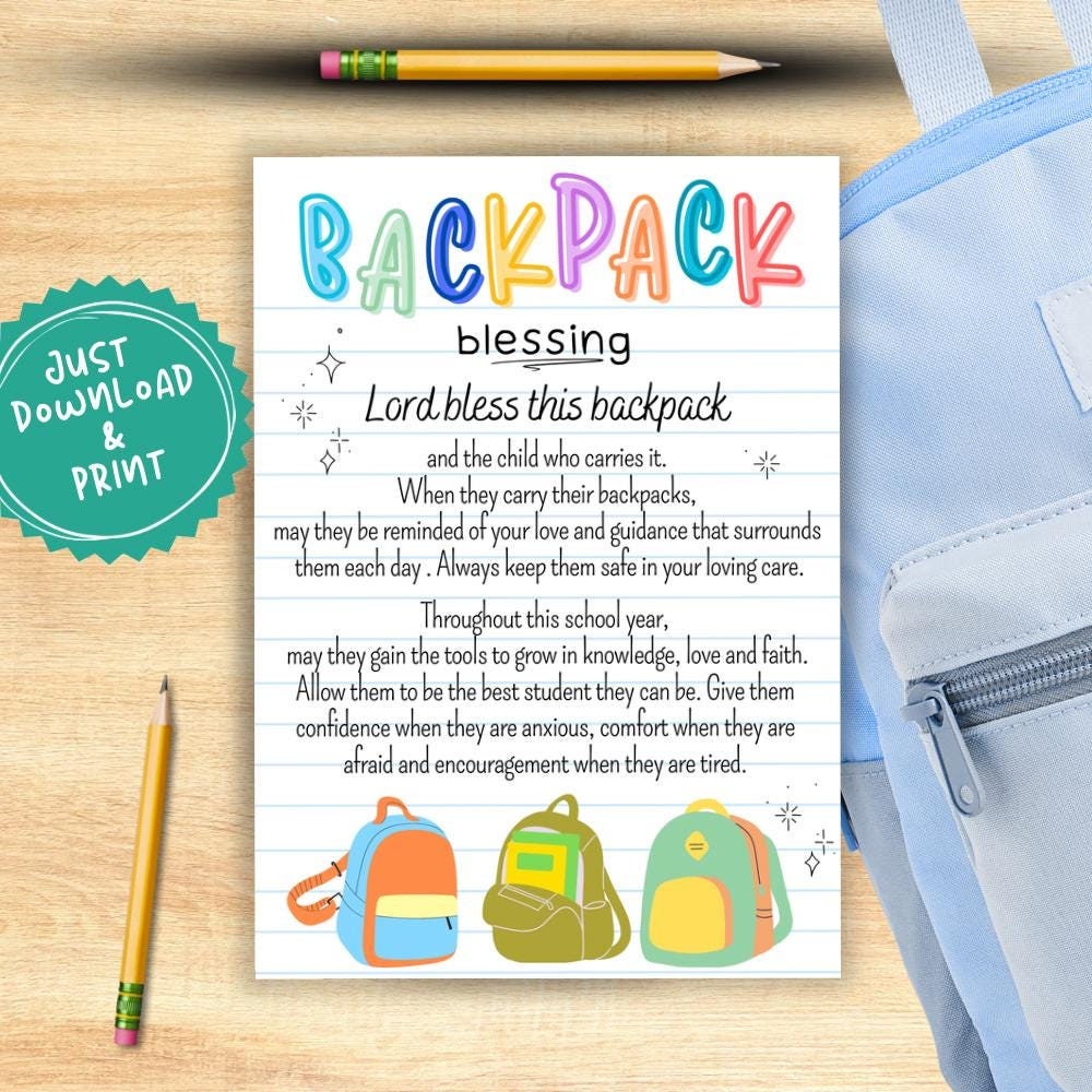 Backpack Blessings Tag | Backpack Prayer Tag | Church Printable ...