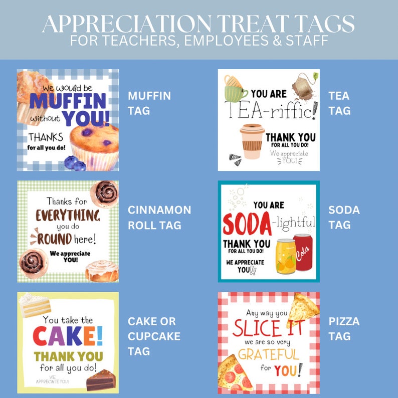 Appreciation Treat Tags Bundle: Teacher, Employee, Staff Thank You ...