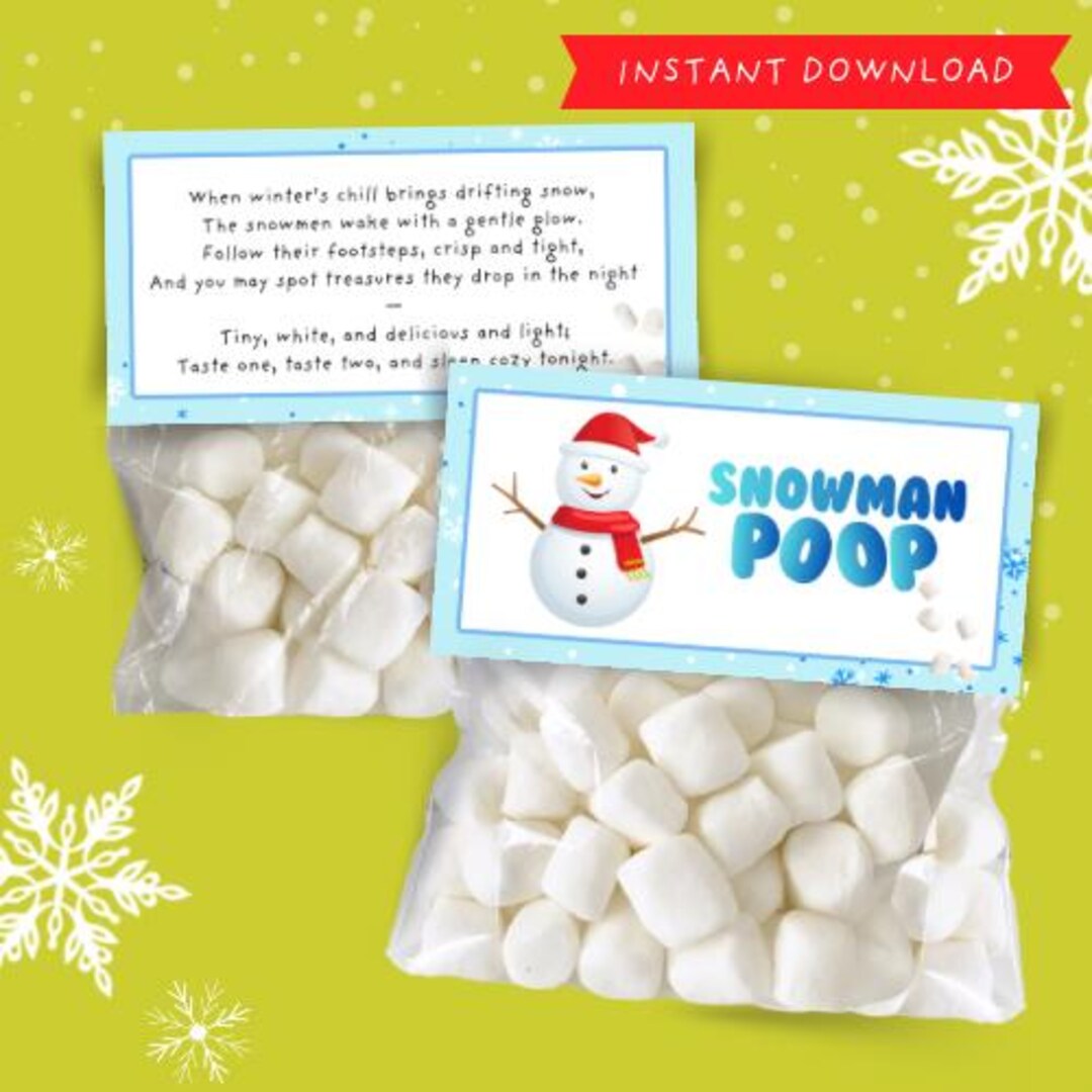 Snowman Poop Treat Topper Printable, Christmas Topper Tag, DIY Holiday ...