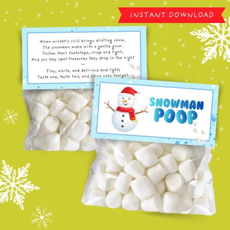 Snowman Poop Treat Topper Printable, Christmas Topper Tag, DIY Holiday ...