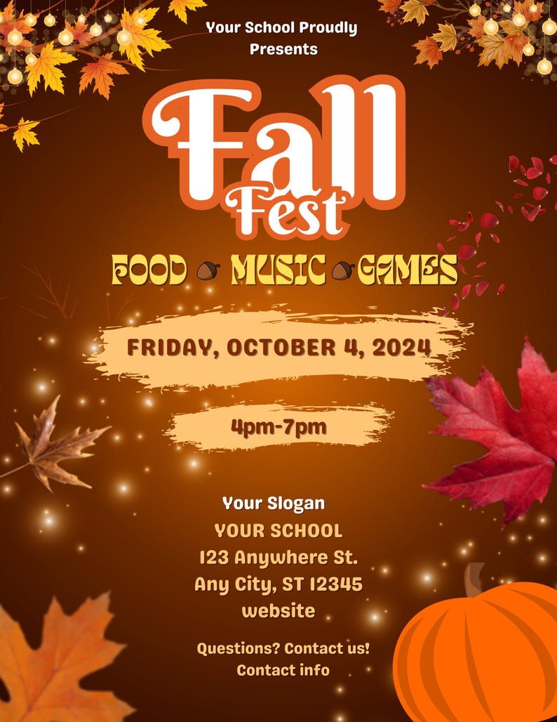 EDITABLE Fall Fest Flyer Template, Fall Carnival Autumn Flyer, Fall ...
