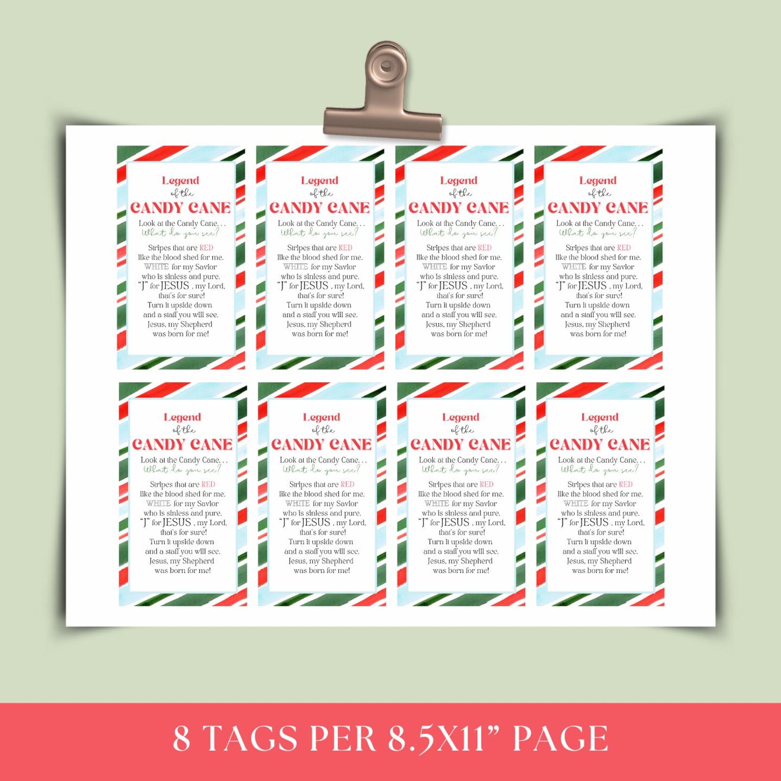 Legend of the Candy Cane Printable Tag, Candy Cane Poem, Christmas Tags ...