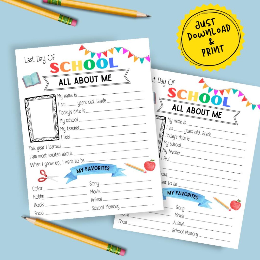 First and Last Day of School Printable | Back to School Questionnaire ...