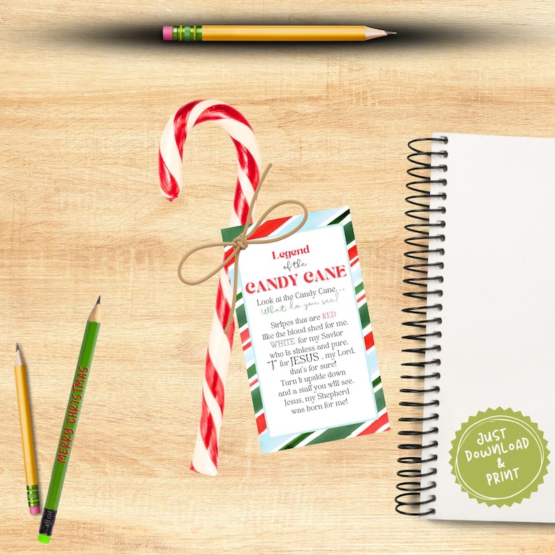 Legend of the Candy Cane Printable Tag, Candy Cane Poem, Christmas Tags ...