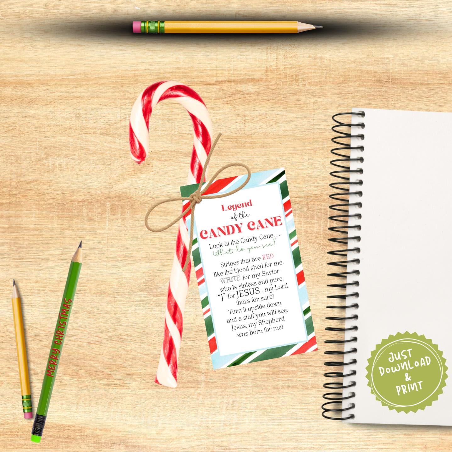 Legend of the Candy Cane Printable Tag, Candy Cane Poem, Christmas Tags ...