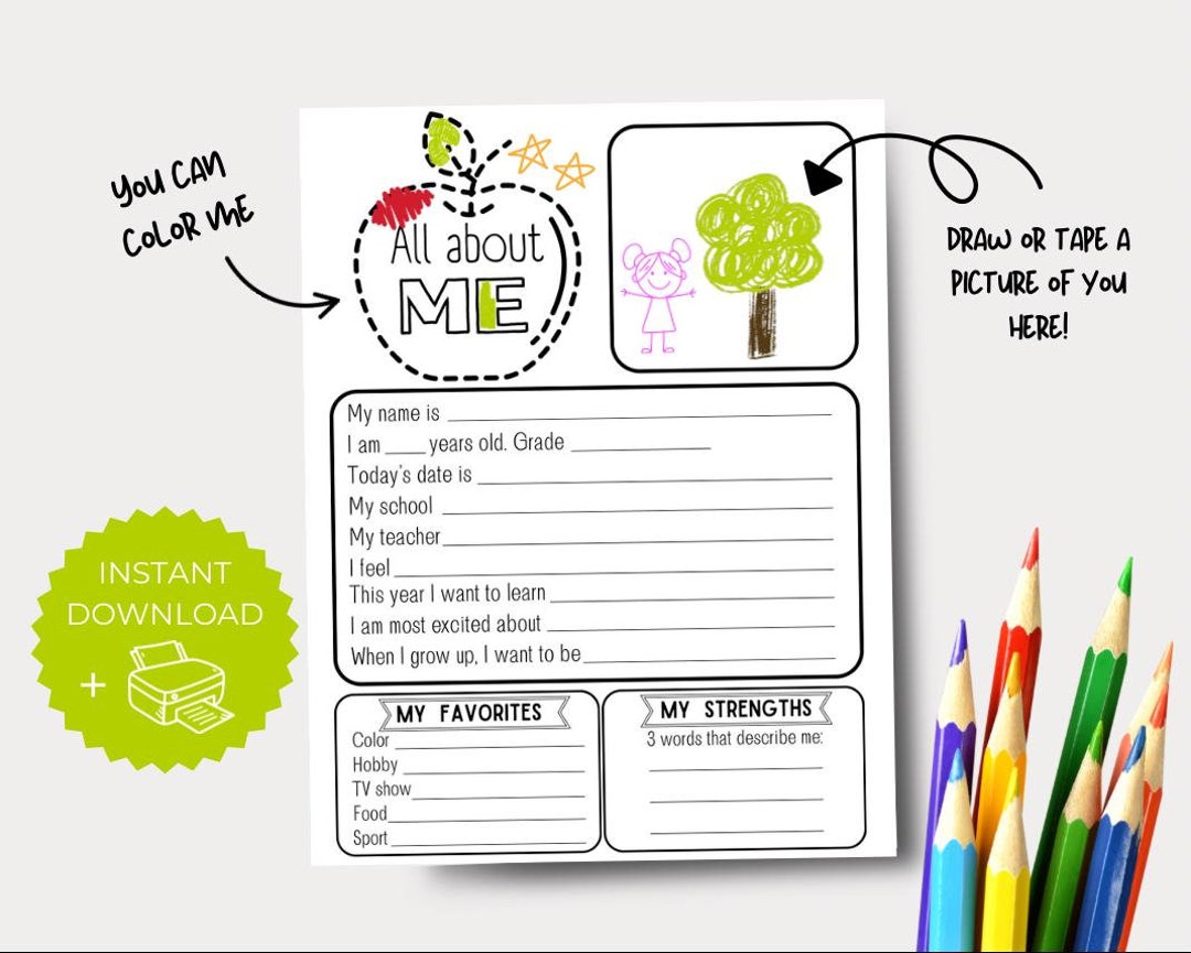 First Day of School Printable | All About Me | Back to School ...