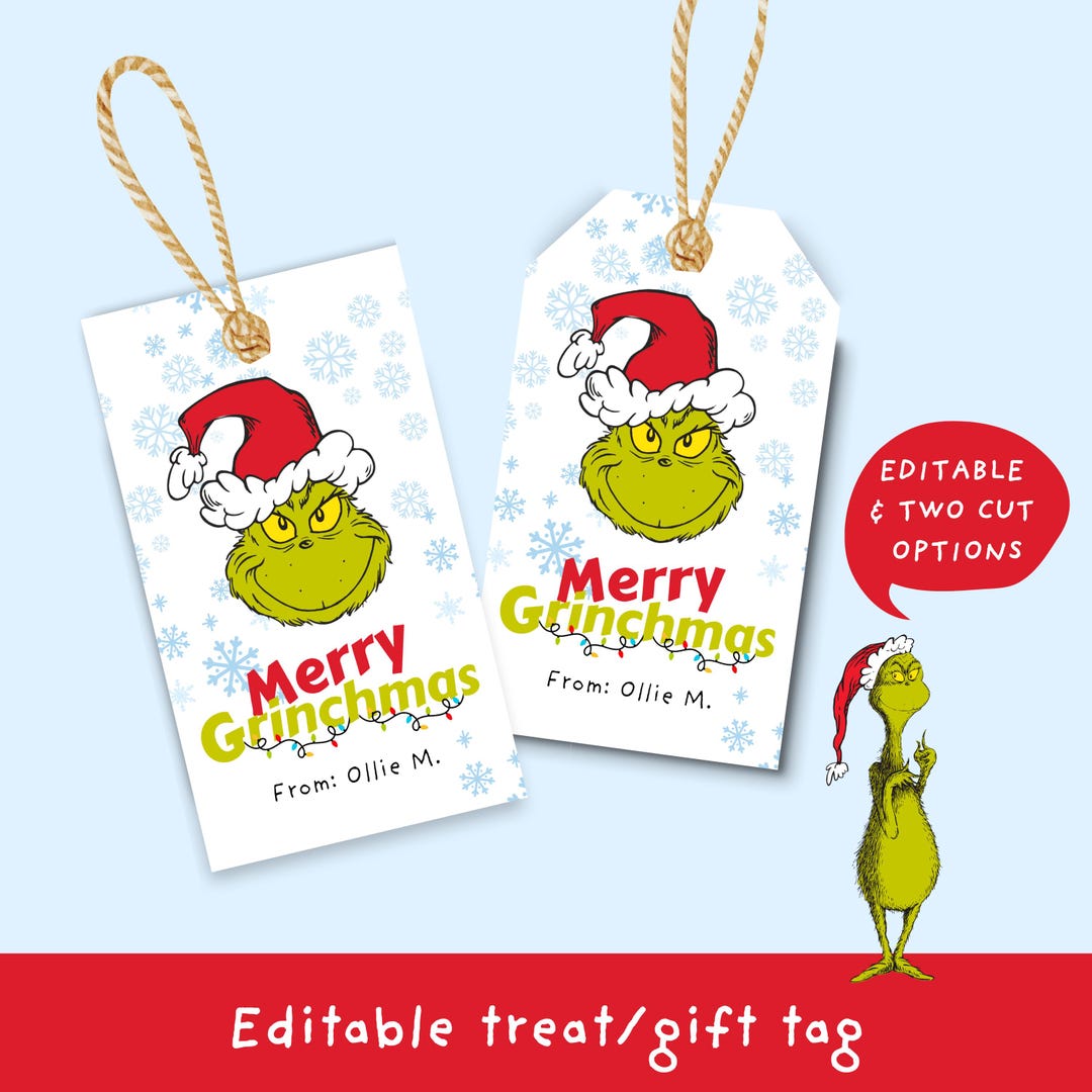 EDITABLE Grinch Treat Gift Tag, Christmas Candy Bag Topper, Merry ...