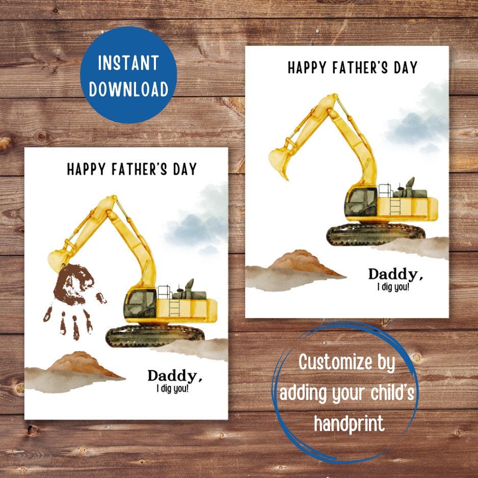 Excavator Handprint Father's Day Craft | DIY Keepsake (printable) - Etsy