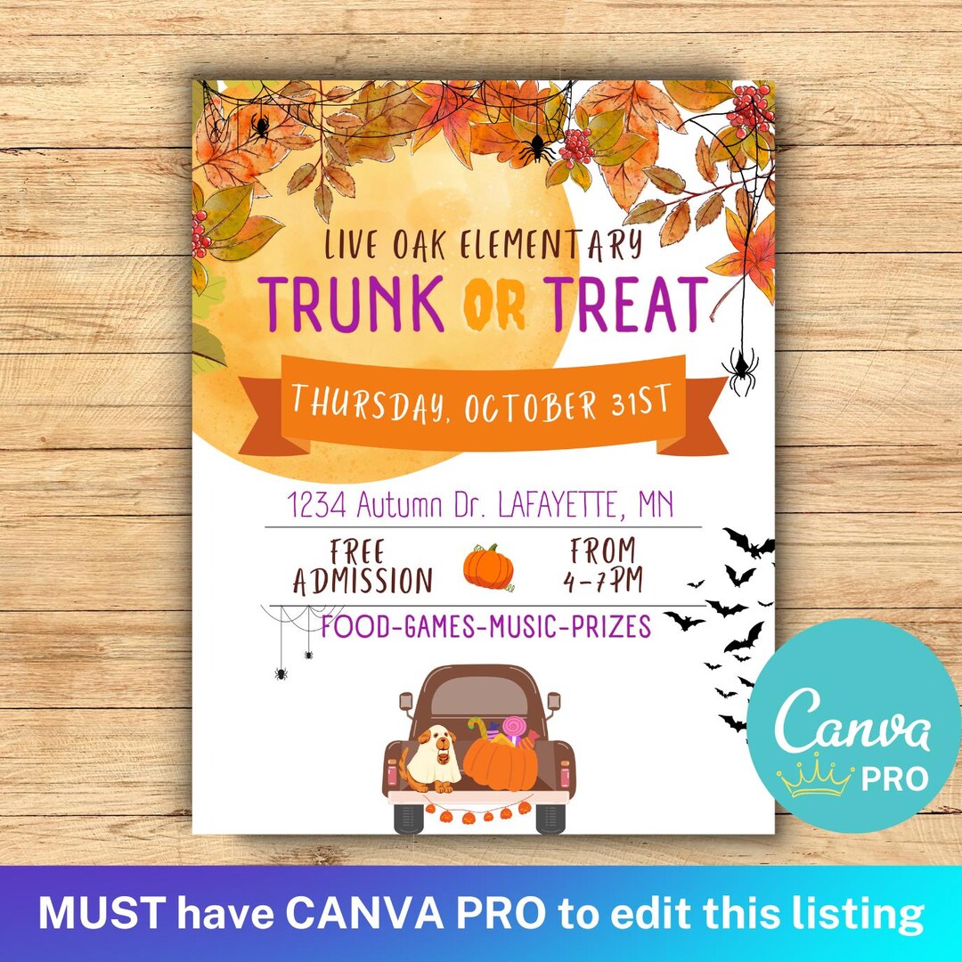 Editable Trunk or Treat Flyer, Halloween Party Invite, Trunk or Treat ...