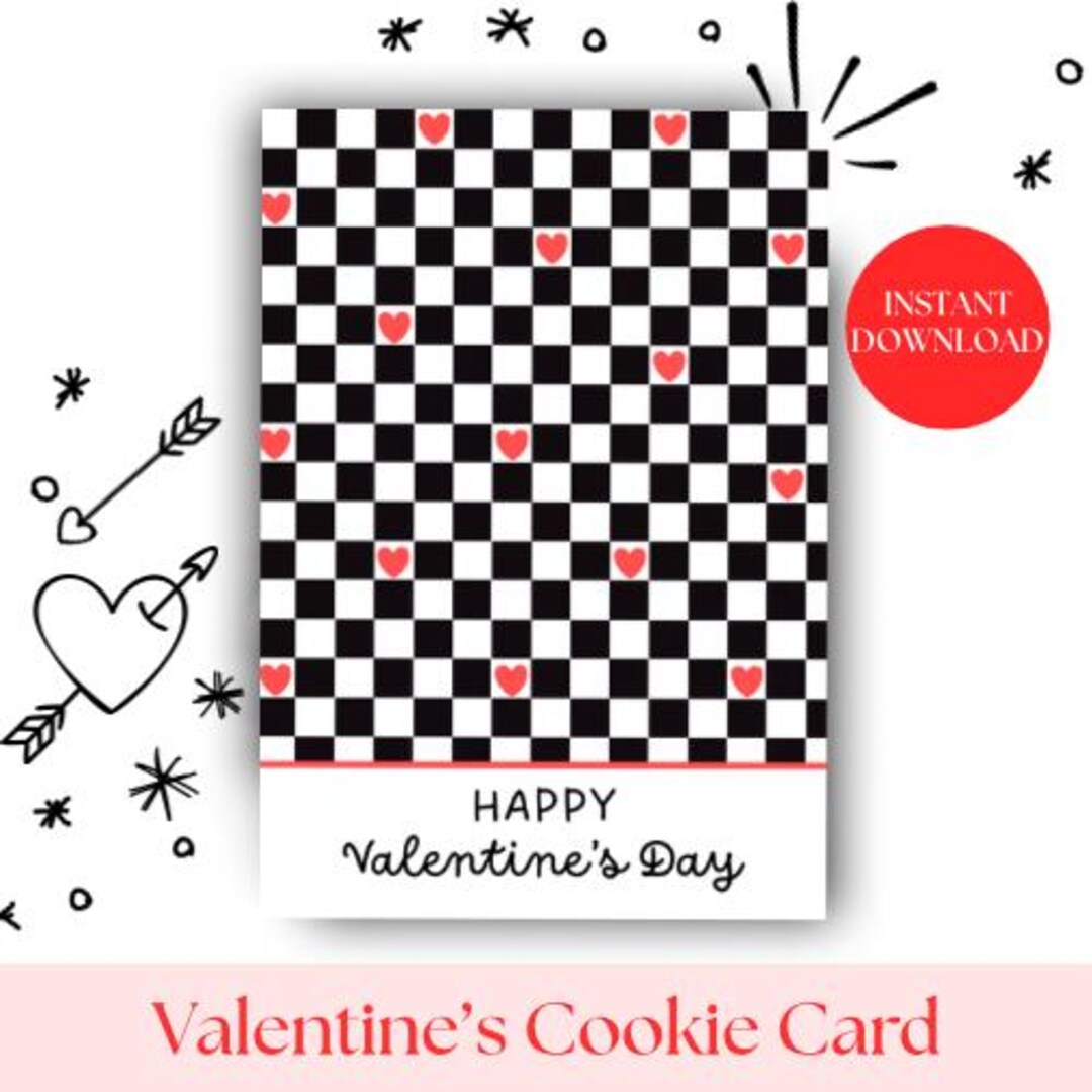 Checkered Valentine Cookie Card,printable Valentine (instant Download ...