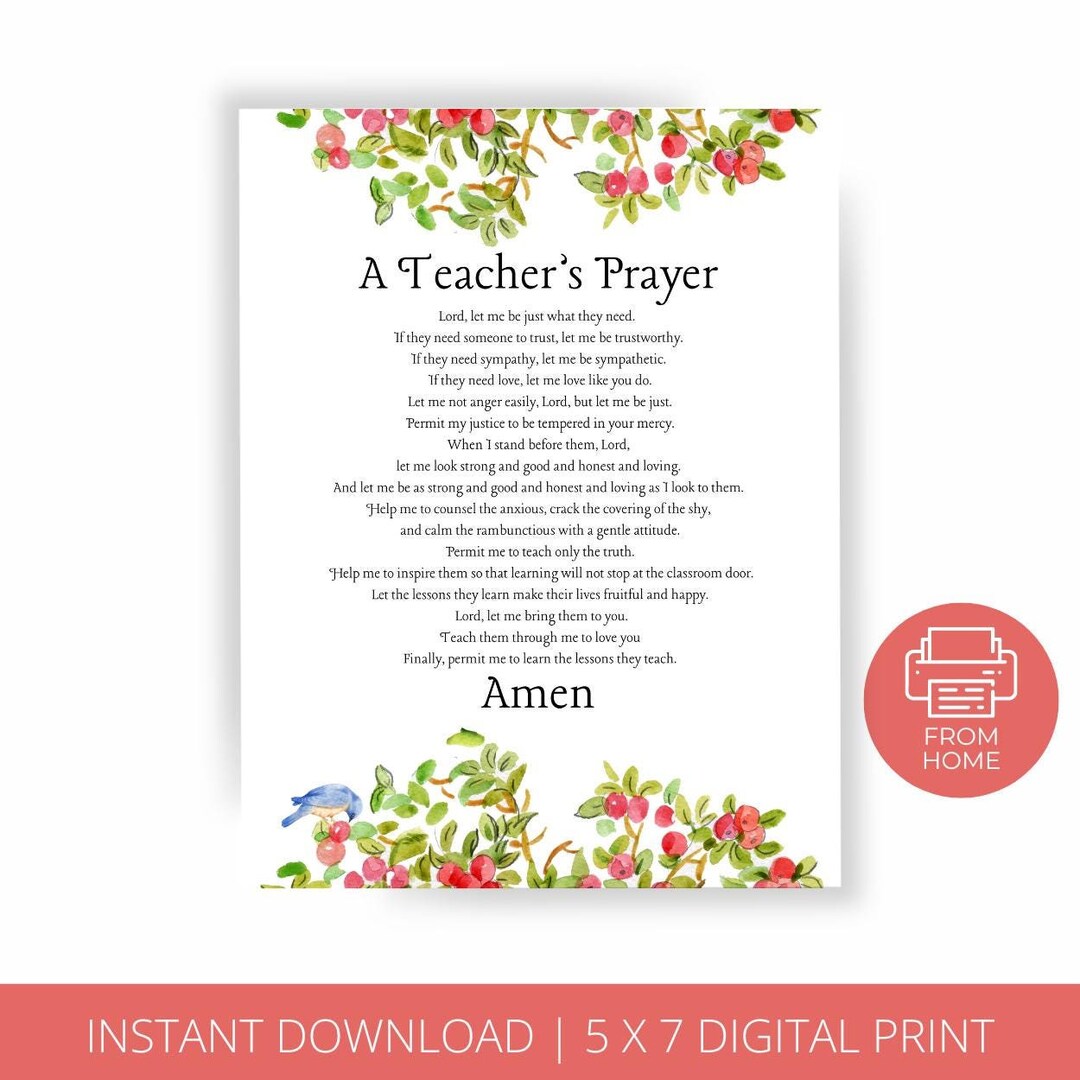 Teacher's Prayer Printable: Appreciation Gift (PDF) - Etsy