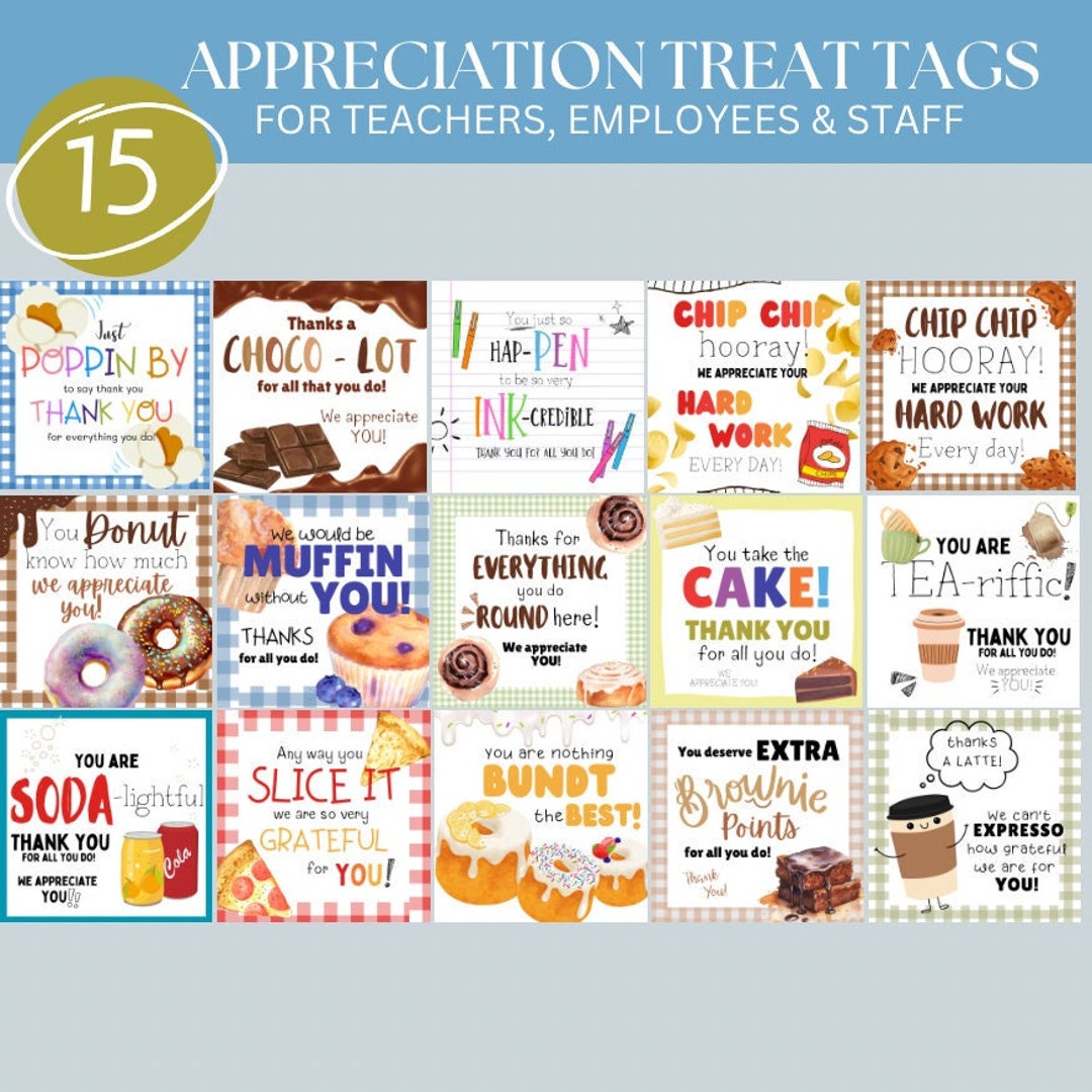 Appreciation Tags Bundle Thank You Treat Tags Teacher Appreciation Week ...