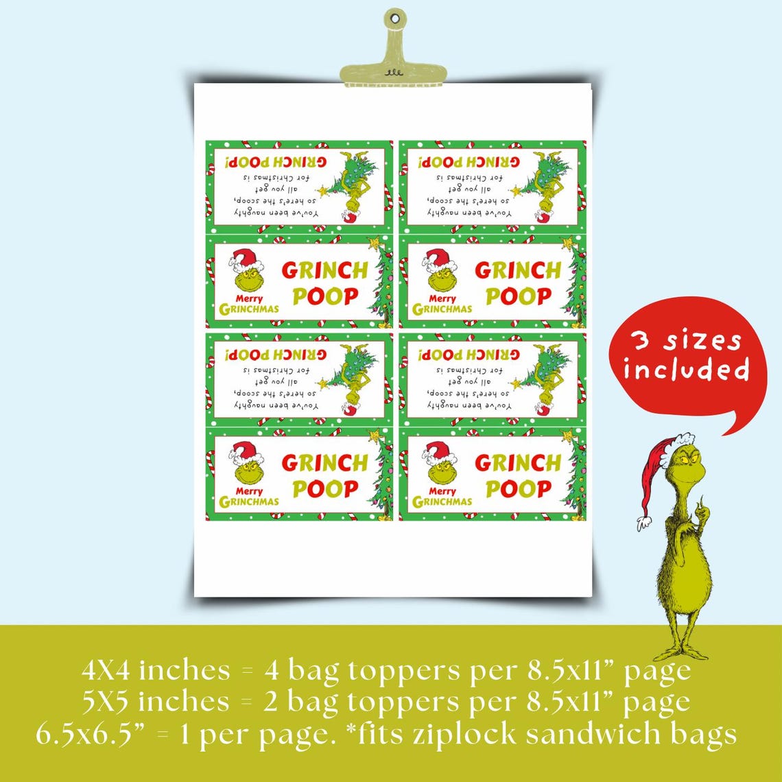 Grinch Poop Printable, Treat Bag Topper, Christmas Candy Bag Topper ...