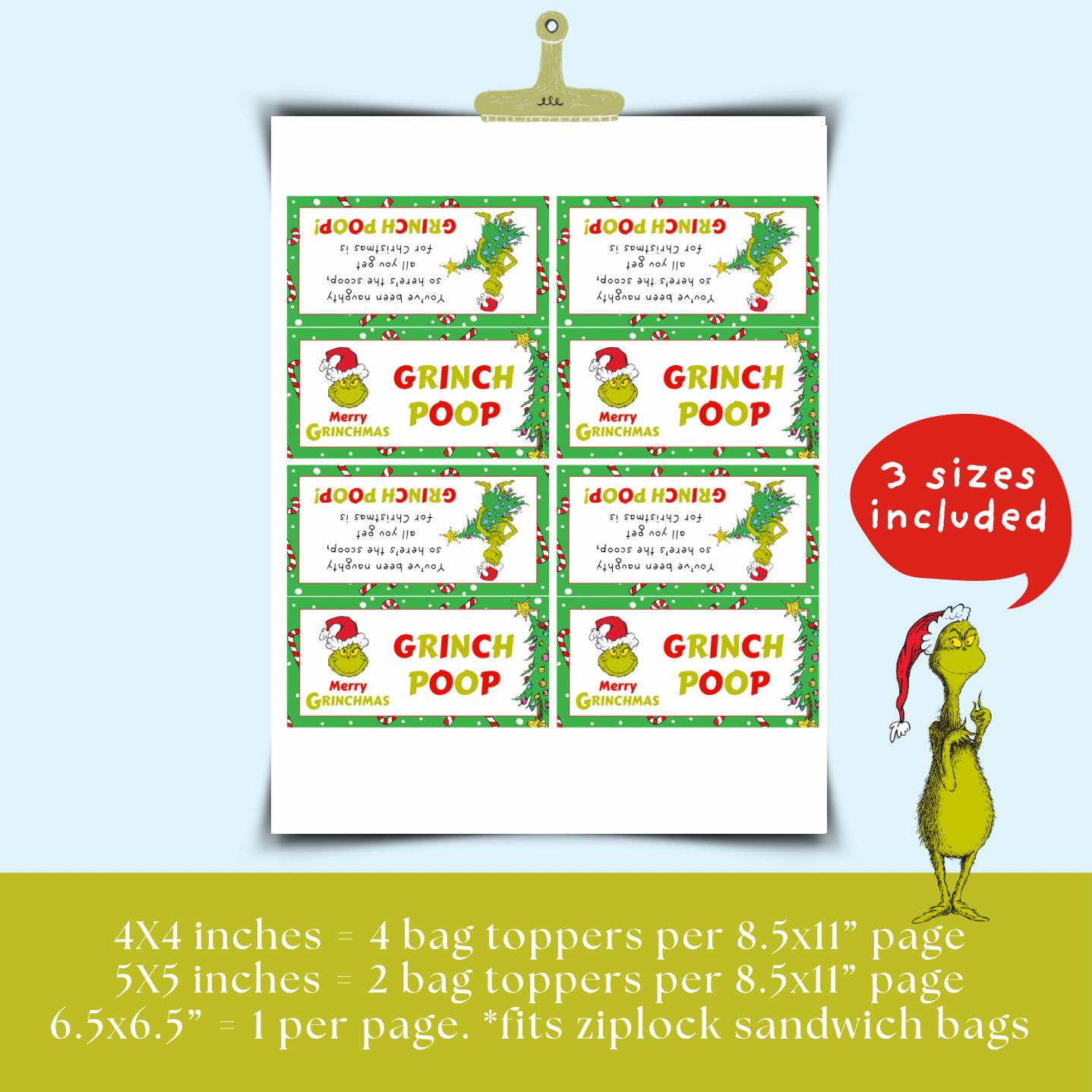 Grinch Poop Printable, Treat Bag Topper, Christmas Candy Bag Topper ...