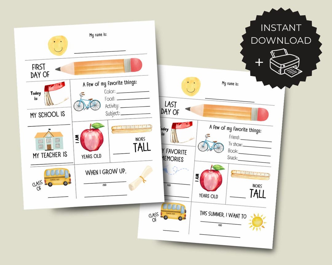 First and Last Day of School Signs With Child Details Printable Instant ...
