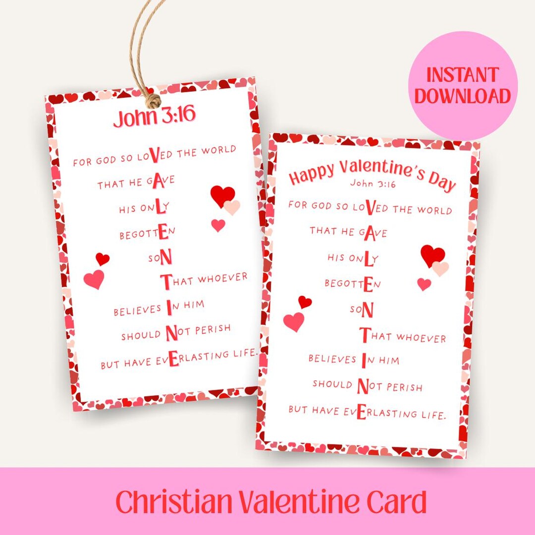 Christian Valentine Card, Printable Scripture Love Card, John 3:16 - Etsy