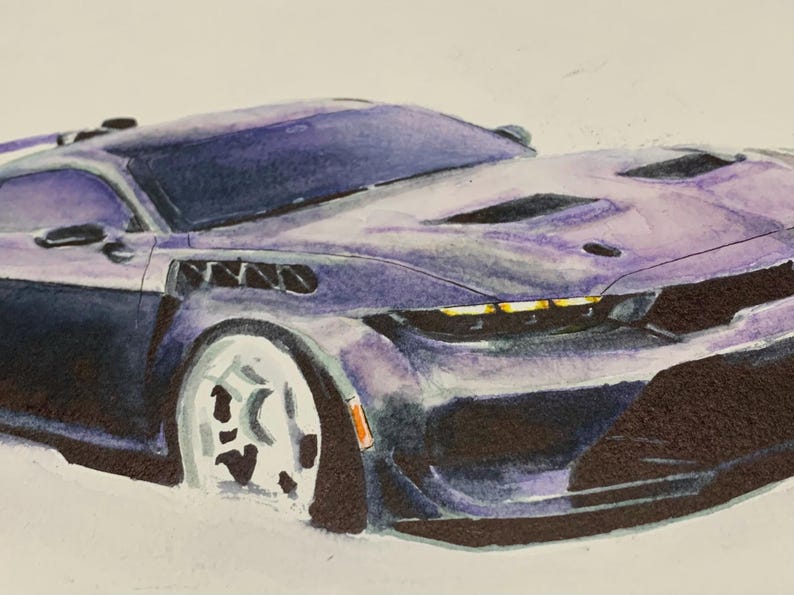 Mustang Car Art 100% HANDMADE Realistic Car Drawing Gift Watercolor ...