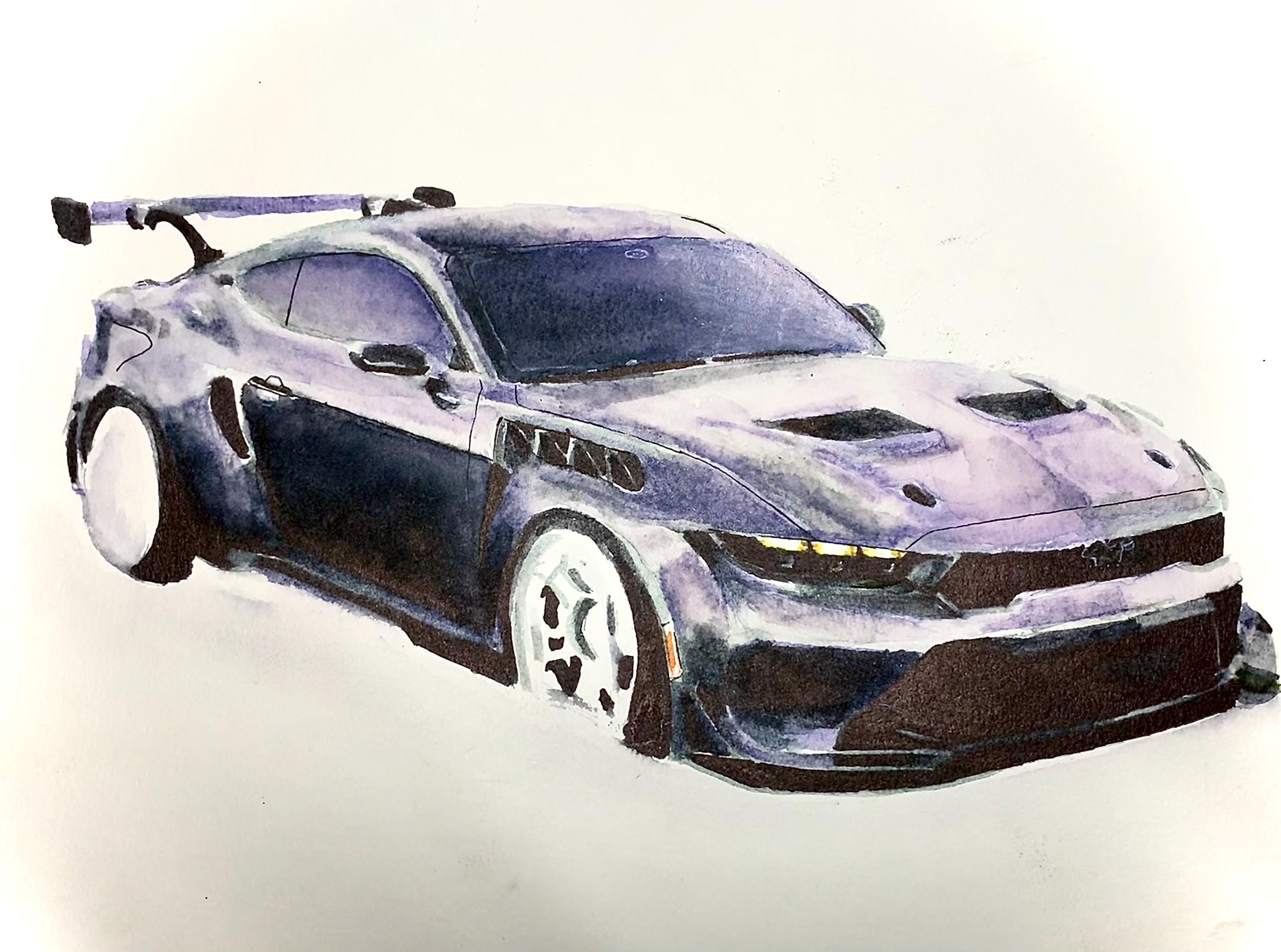 Mustang Car Art 100% HANDMADE Realistic Car Drawing Gift Watercolor ...
