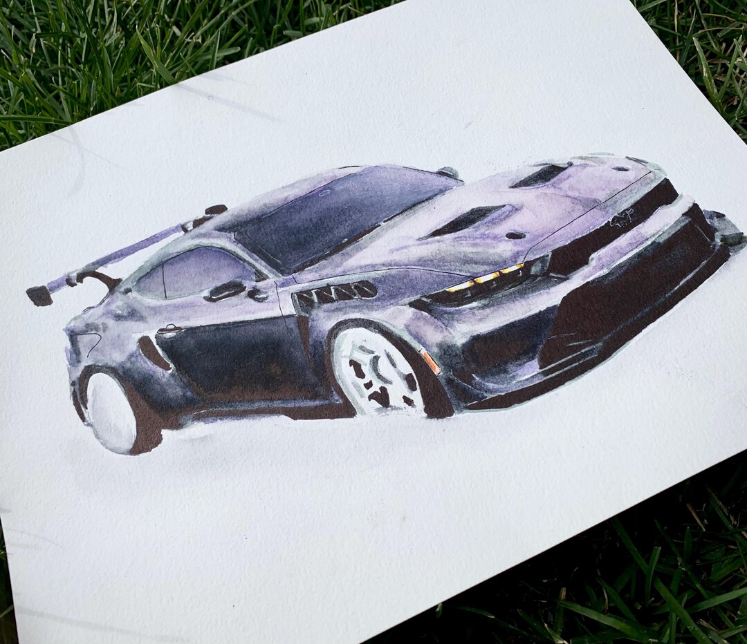 Mustang Car Art 100% HANDMADE Realistic Car Drawing Gift Watercolor ...