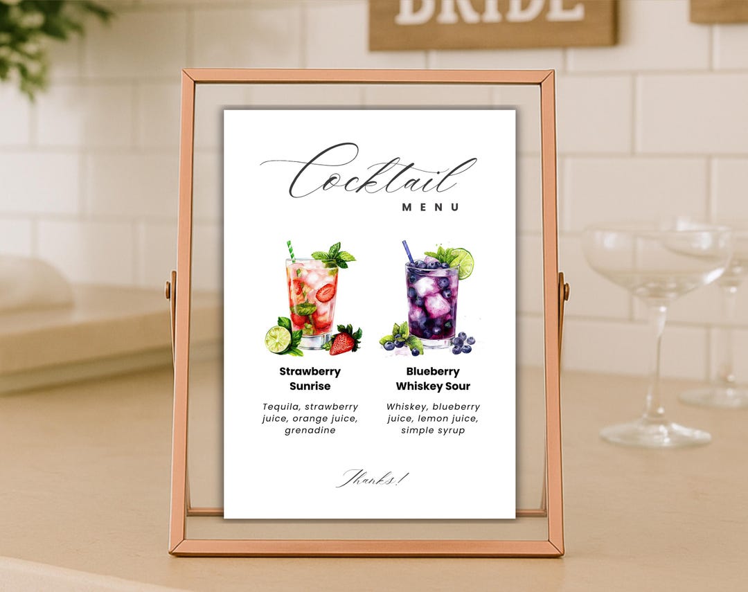 Wedding Bar Menu Sign Template, Signature Drinks Canva Template, His ...
