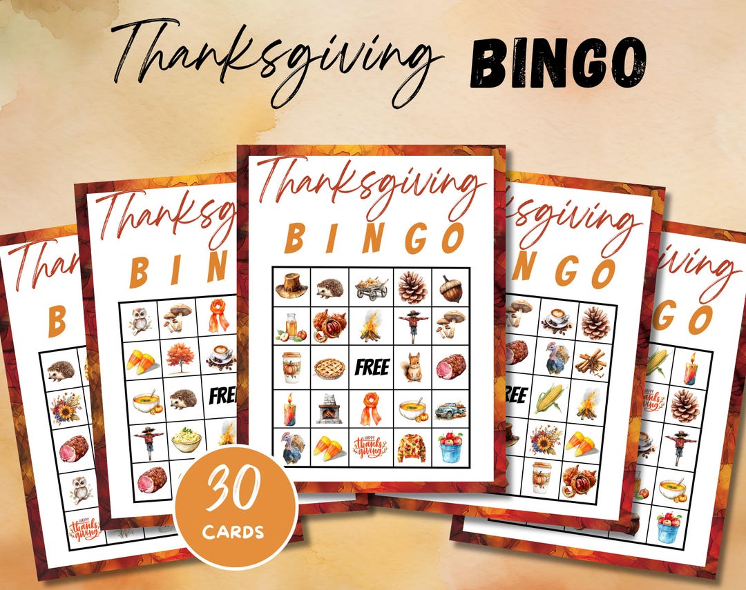 Thanksgiving Bingo, 30 Unique Printable Fall Game Bingo Cards ...