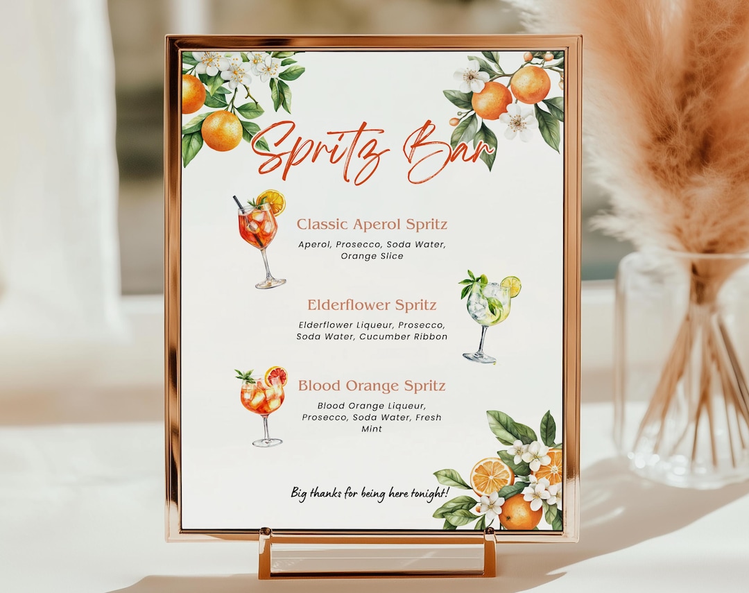 Aperol Spritz Bar Sign, Wedding Bar Sign, Graduation Cocktail Menu ...
