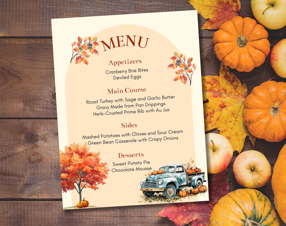 Thanksgiving Menu Card Template, Friendsgiving Menu Printable ...
