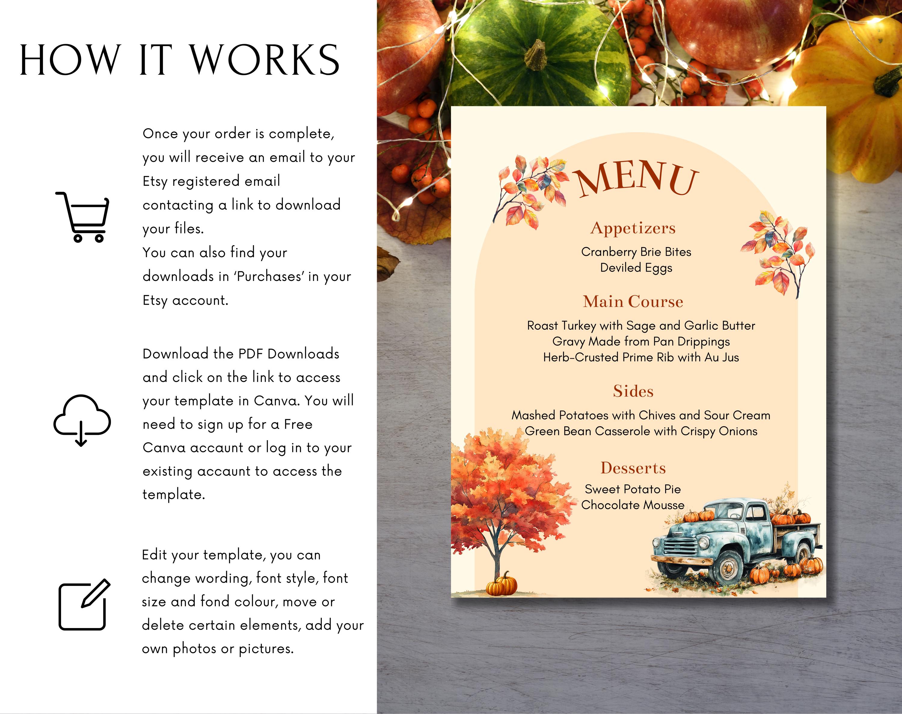 Thanksgiving Menu Card Template, Friendsgiving Menu Printable ...