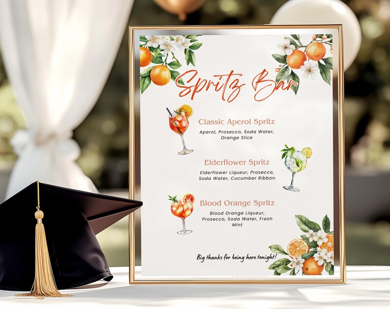 Aperol Spritz Bar Sign, Wedding Bar Sign, Graduation Cocktail Menu ...