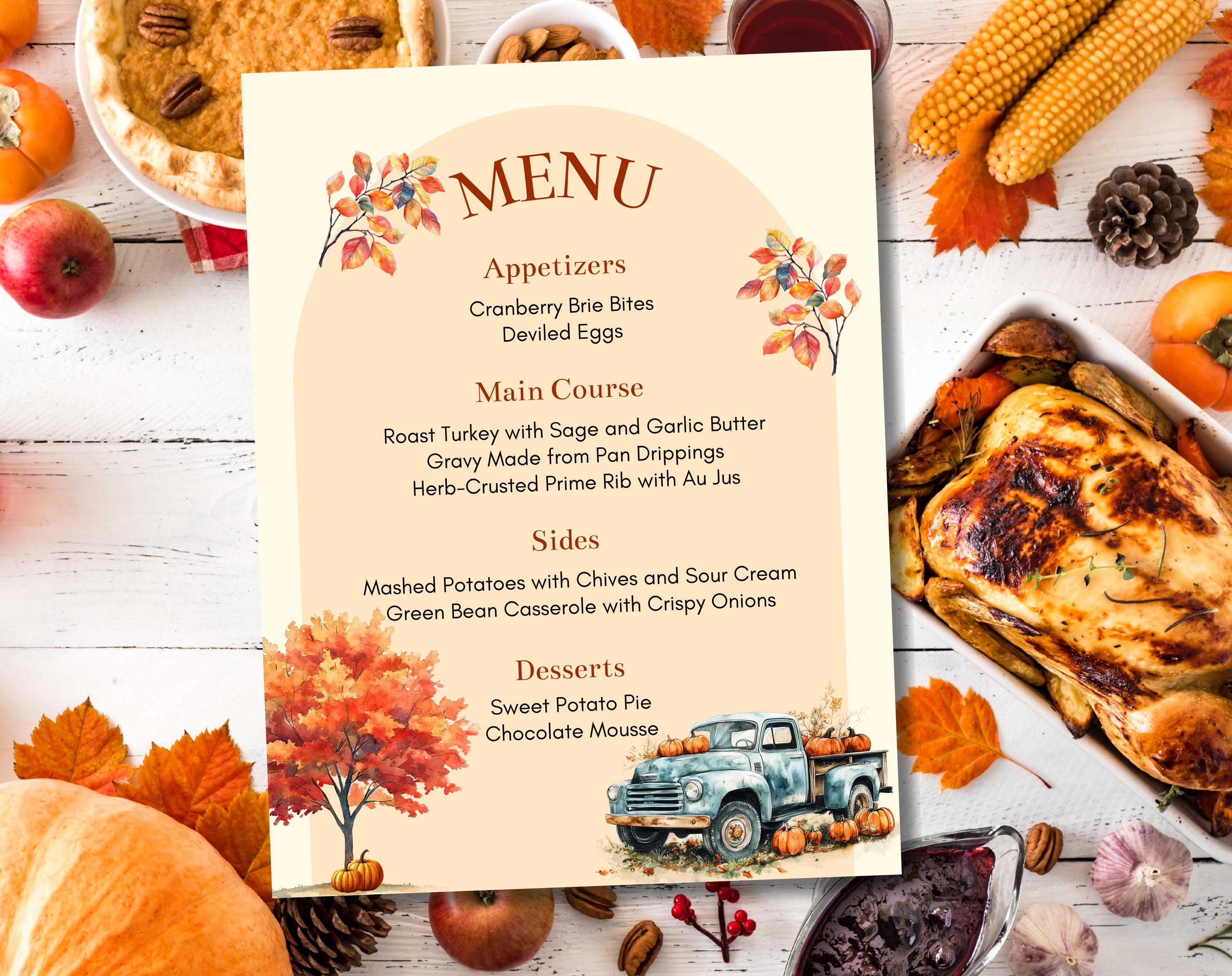 Thanksgiving Menu Card Template, Friendsgiving Menu Printable ...