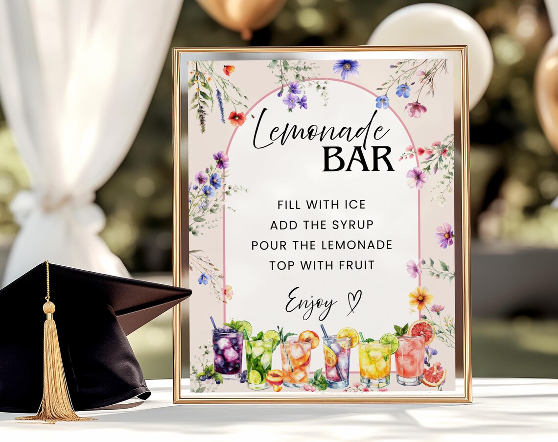 Graduation Lemonade Bar Sign, Wildflower Class of 2026 Grad Party Sign ...