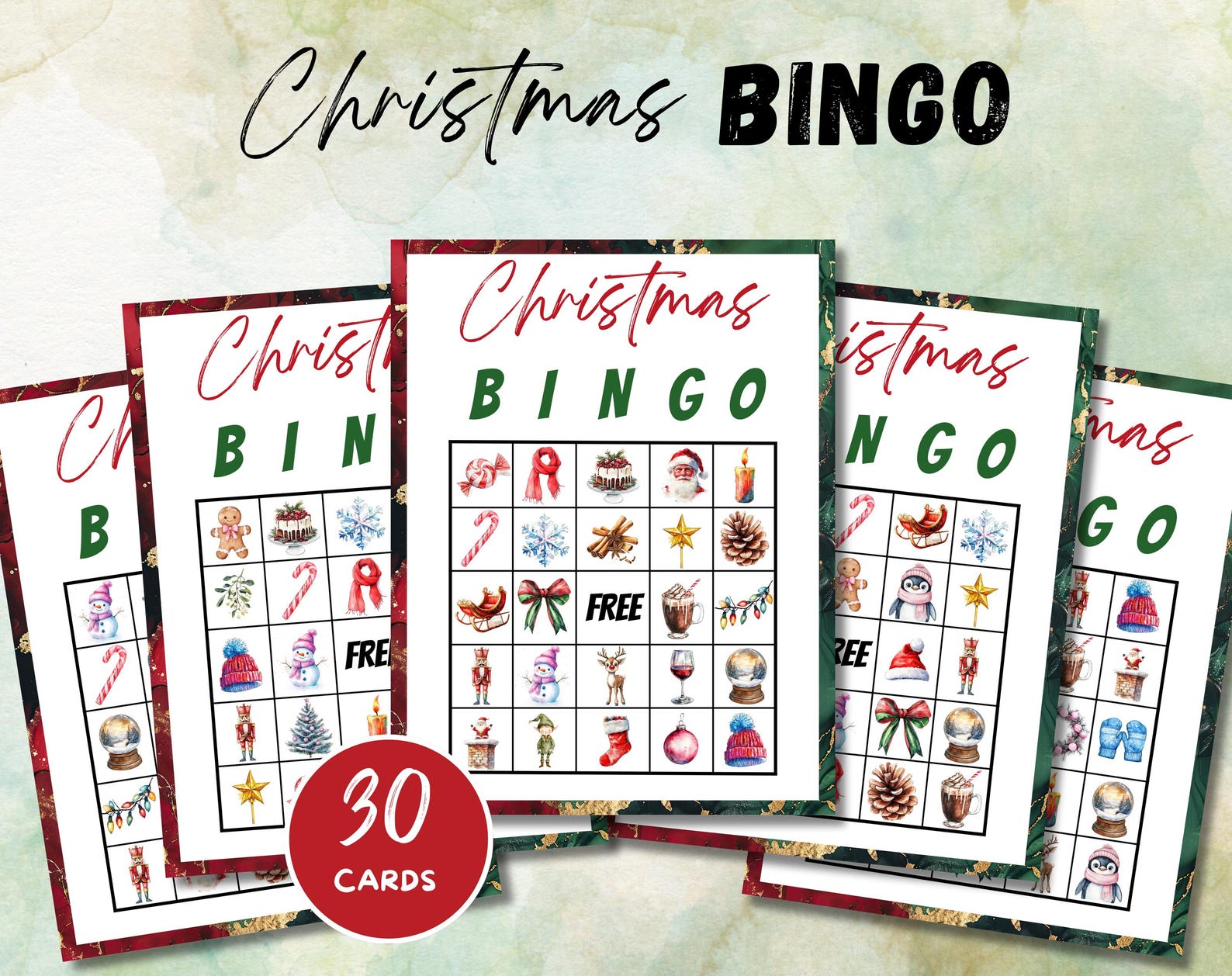 Christmas Bingo, 30 Unique Printable Game Bingo Cards, Christmas Party ...