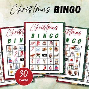 Christmas Bingo, 30 Unique Printable Game Bingo Cards, Christmas Party ...