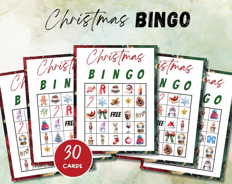 Christmas Bingo, 30 Unique Printable Game Bingo Cards, Christmas Party ...